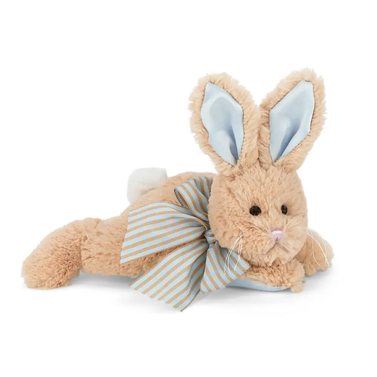 Bunny Tail Plush Baby Rattle – Soft Beige Bunny with Blue Satin Belly ...