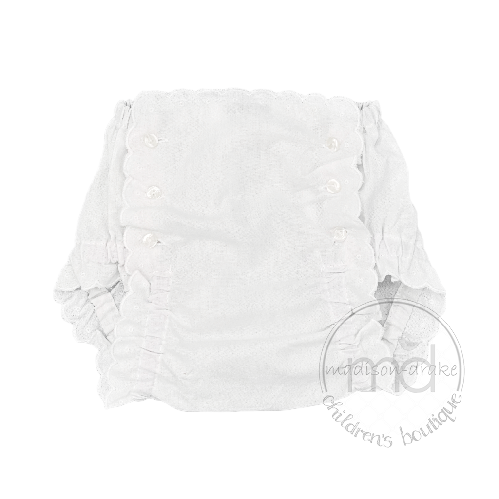 Baby Girl Diaper Cover White with White Scalloped Edge Button Bloomers ...