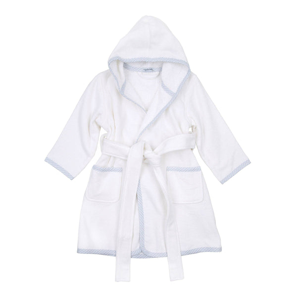 Kid's White Terry Bathrobe with Blue Check Trim - Madison-Drake ...